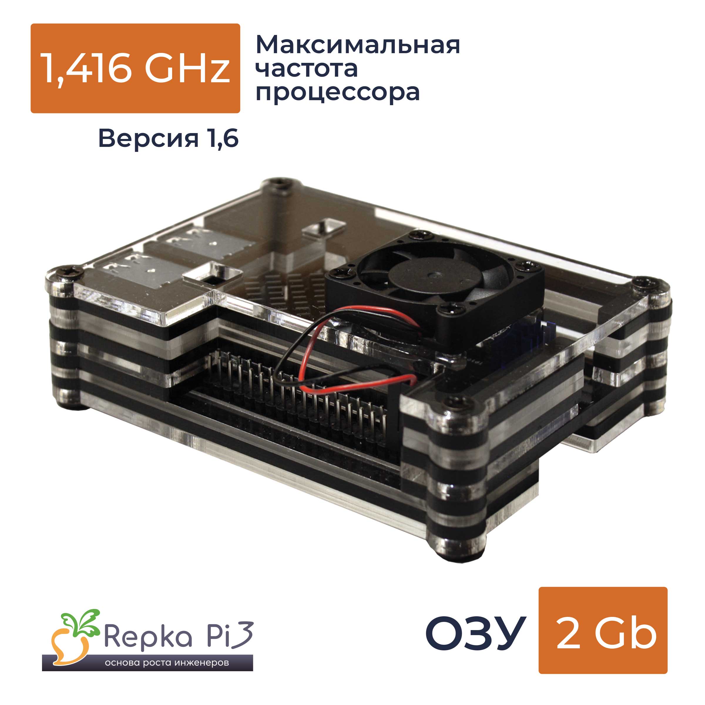Repka Pi 3, 1.416 Ghz, 2 Gb ОЗУ, версия платы 1.6 в корпусе с блоком ...
